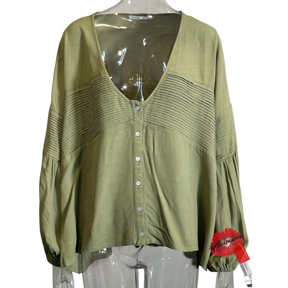 Tops | Sancia Blouse Womens Medium Sage Green Billowy Top Boho Shirt ...